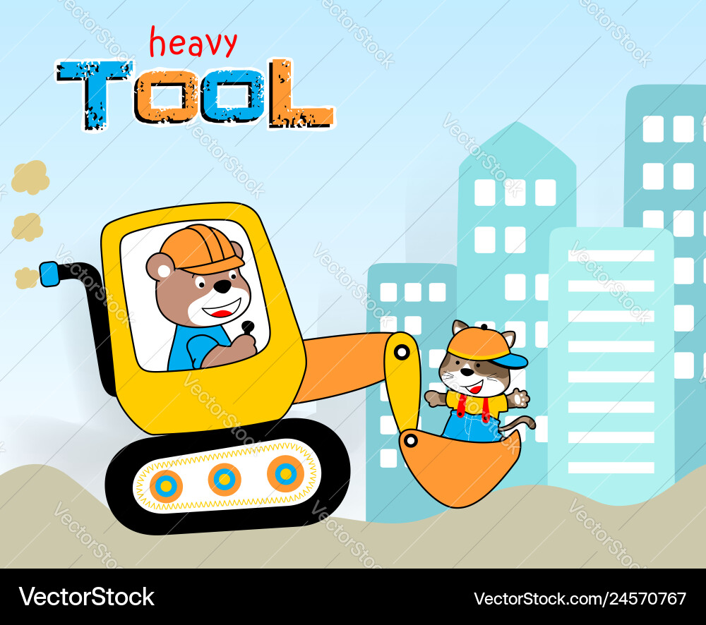 Cute animals on heavy tool cartoon Royalty Free Vector Image