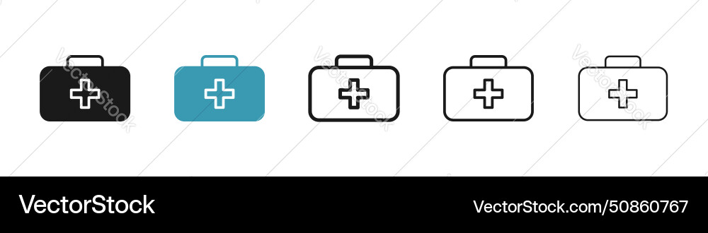First aid box icon set kit medical bag symbol Vector Image