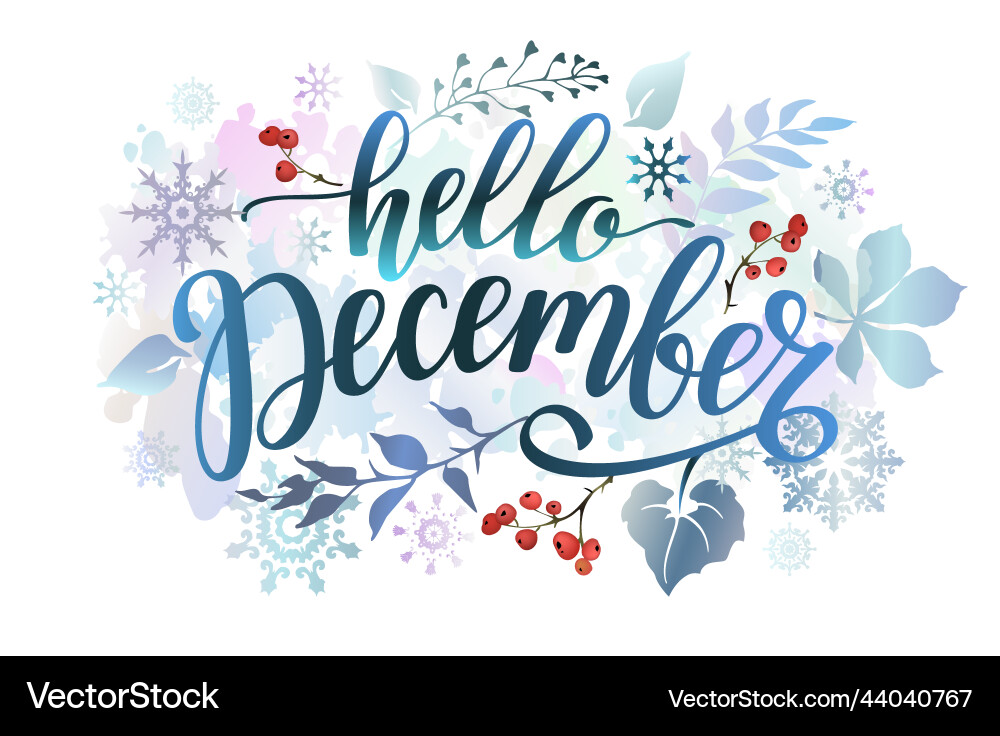 Hello december banner with colorful leaves Vector Image