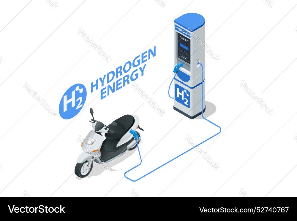 Isometric hydrogen energy motorcycle alternative Vector Image