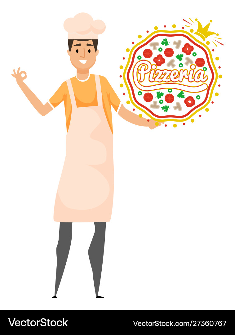 Kitchener and pizza sign culinary label Royalty Free Vector