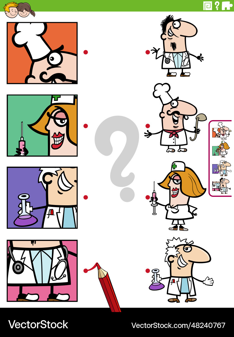 Match cartoon people occupations and clippings Vector Image
