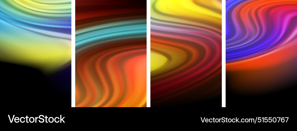 Rainbow color liquid wave lines poster set Vector Image