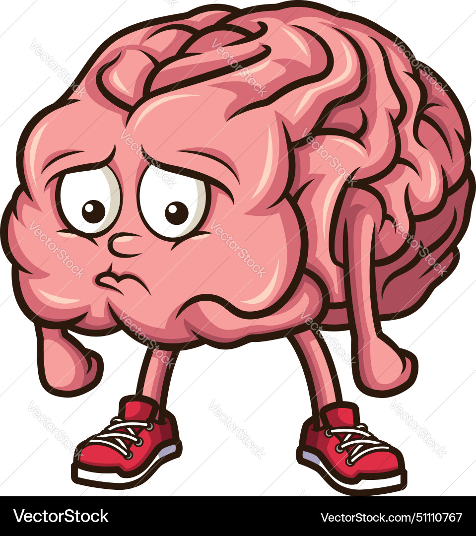 Sad brain character cartoon clip art Royalty Free Vector