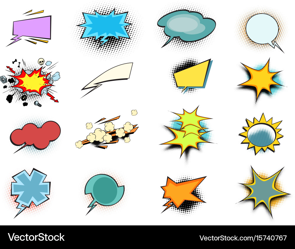 Set of colored comic book bubbles isolated Vector Image