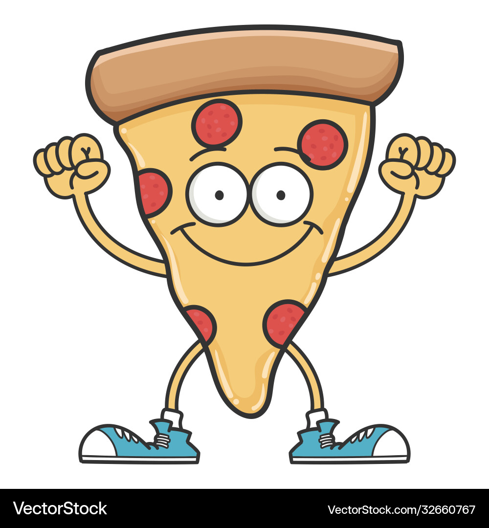 Smiling happy pizza cartoon character Royalty Free Vector