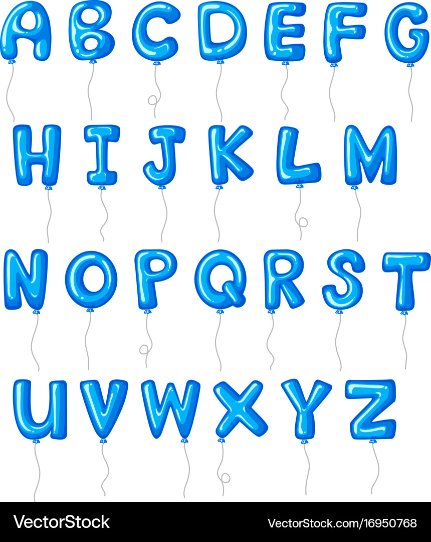 Balloon alphabets in blue color Royalty Free Vector Image