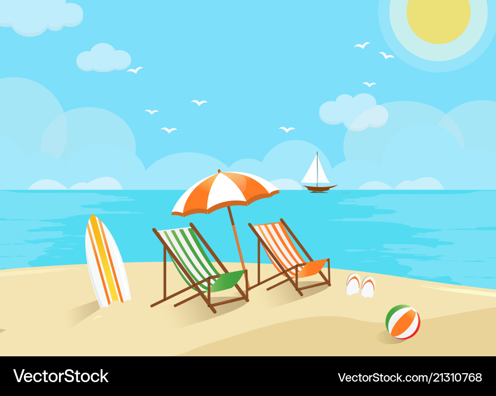 Beach scene welcome to holiday Royalty Free Vector Image