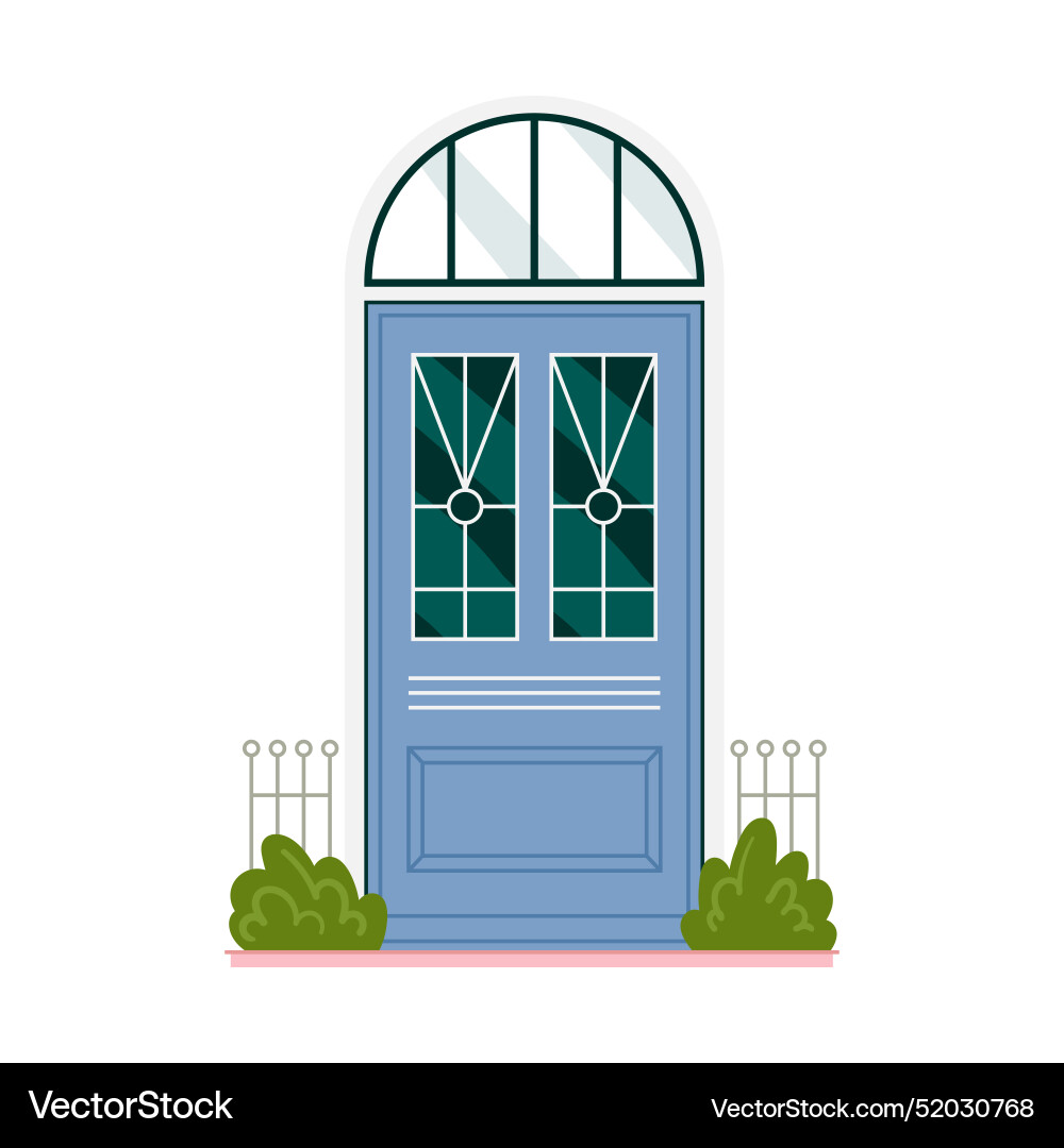 Blue front door with arched window for home Vector Image