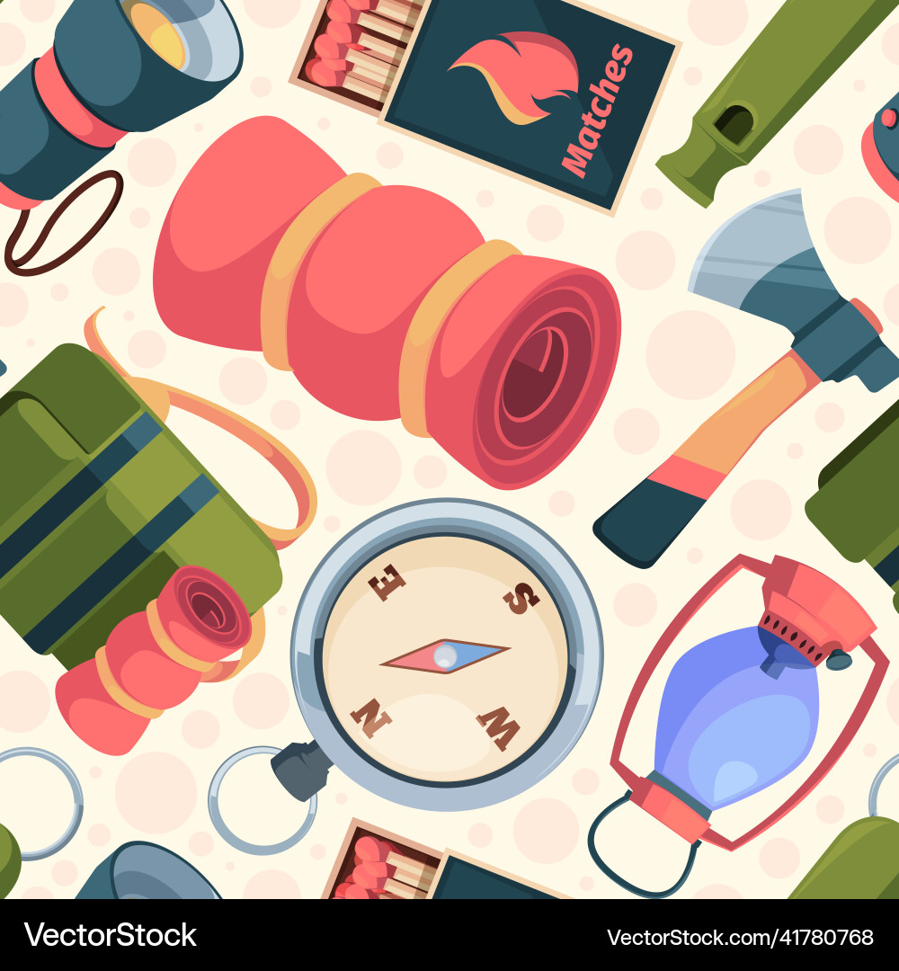 Camping pattern outdoor items for hiking earth Vector Image