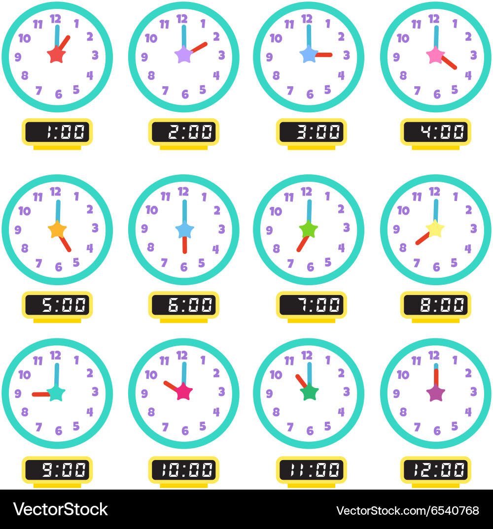 Clock that show every hour Royalty Free Vector Image