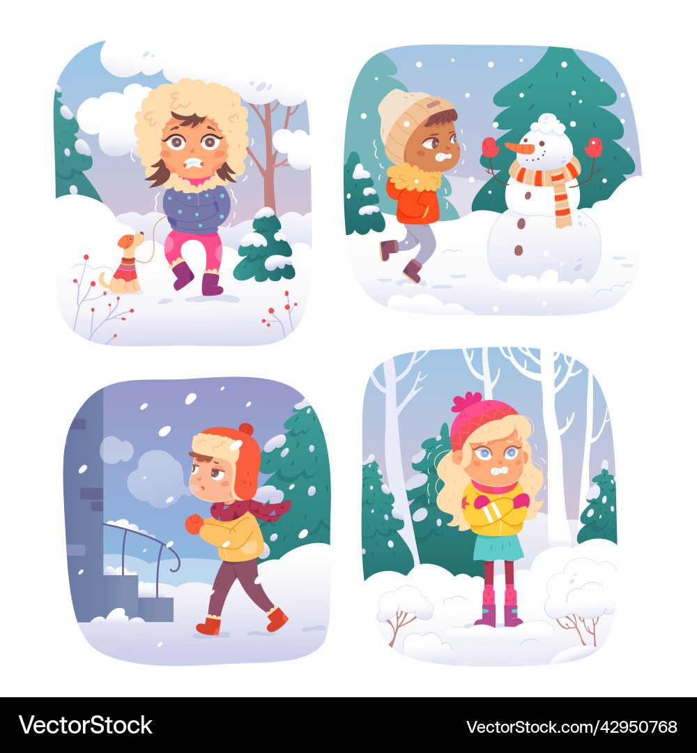 Cold Winter Kids - Shivering Set Royalty Free Vector Image