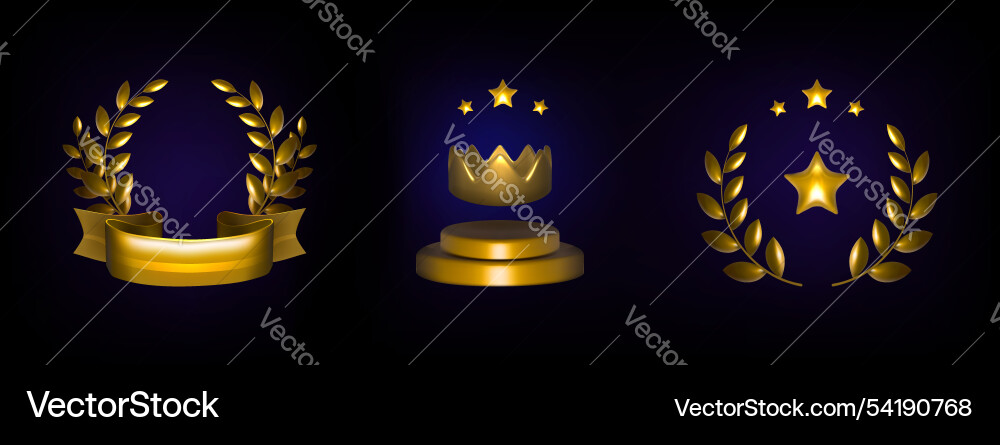 Golden awards set isolated on black background Vector Image