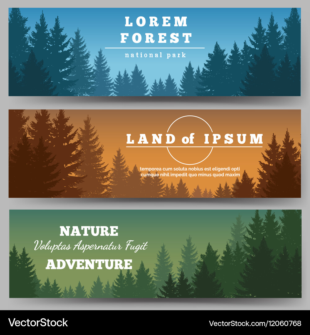 Green pines forest banners Royalty Free Vector Image
