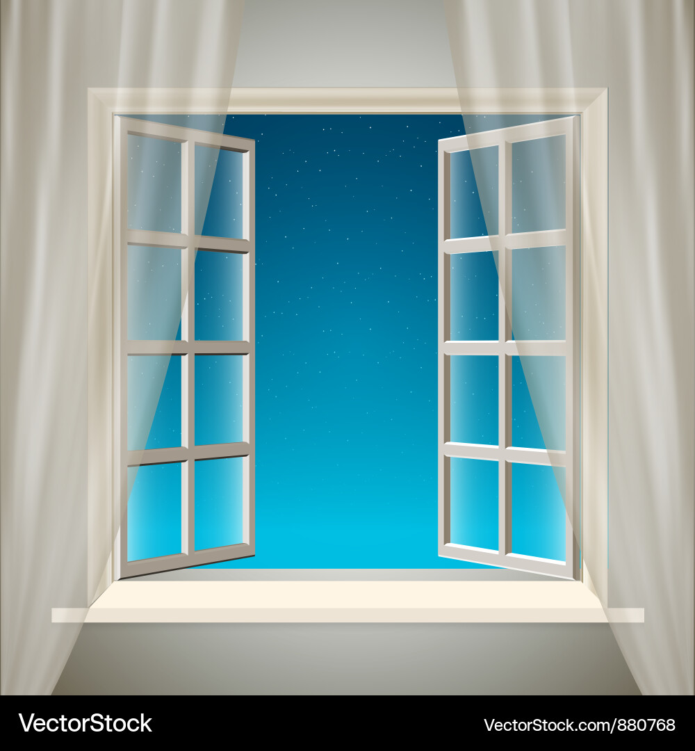 Opening window with sky and stars Royalty Free Vector Image