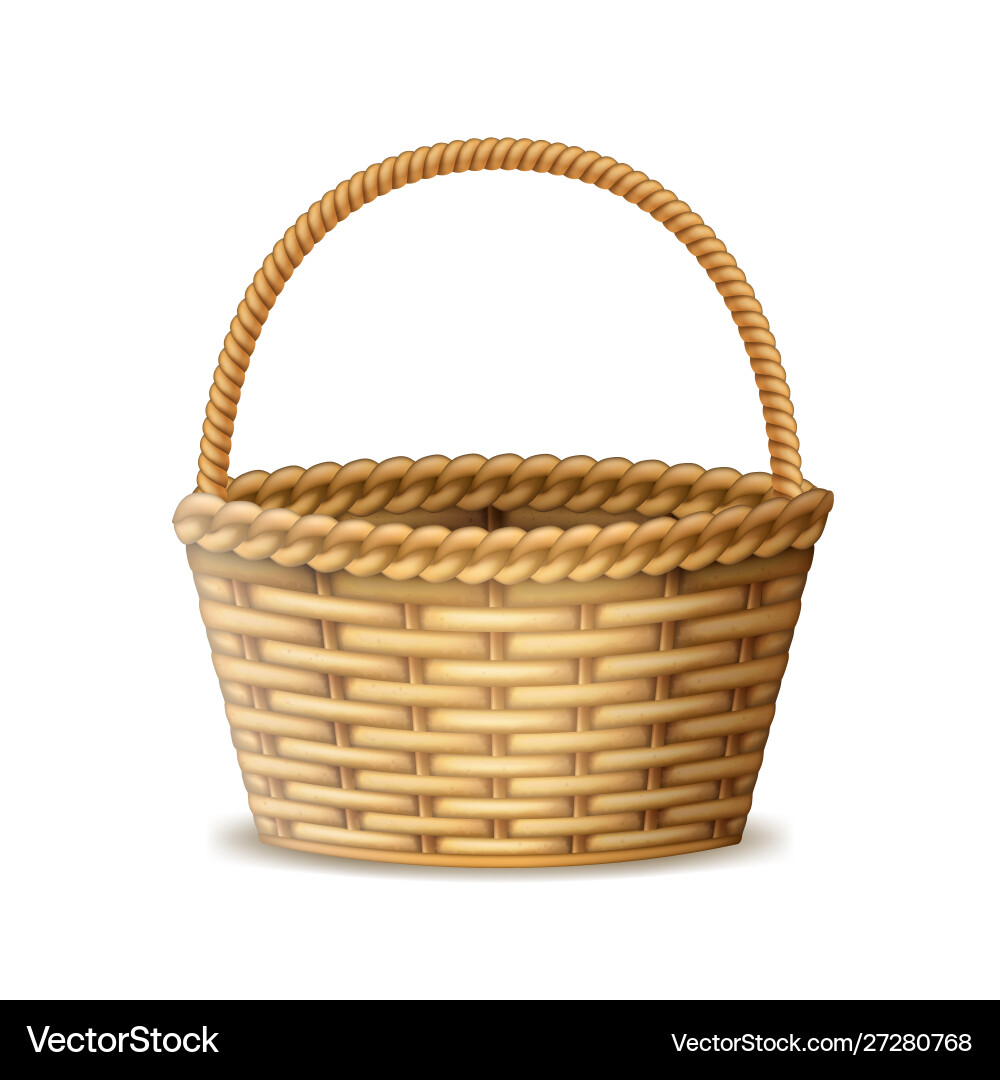Realistic 3d detailed wooden basket with handle Vector Image