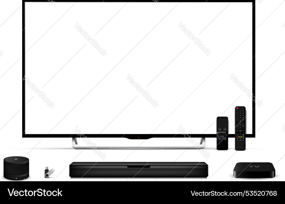 Realistic oled tv sound bar set top box smart Vector Image