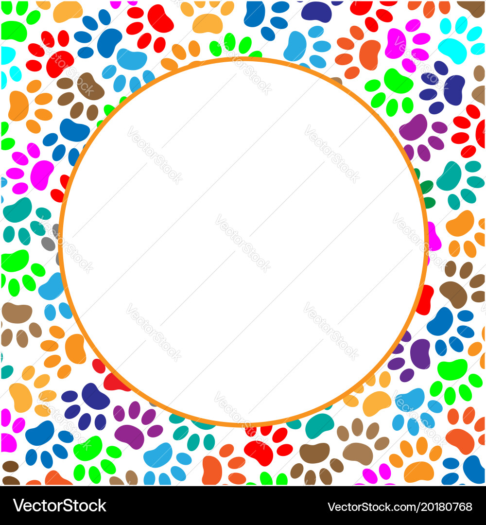 Round frame colorful paws animals Royalty Free Vector Image