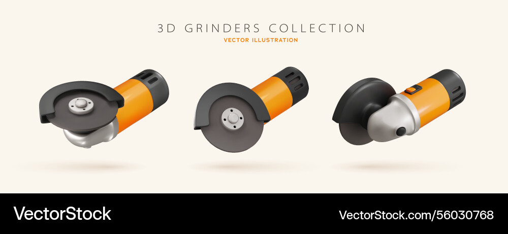 Set of 3d electric angle grinders with cutting Vector Image