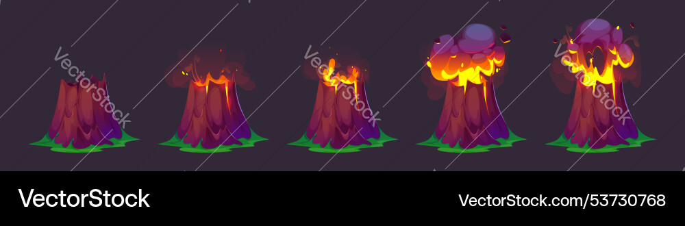 Volcano lava eruption vulcano mountain with smoke Vector Image