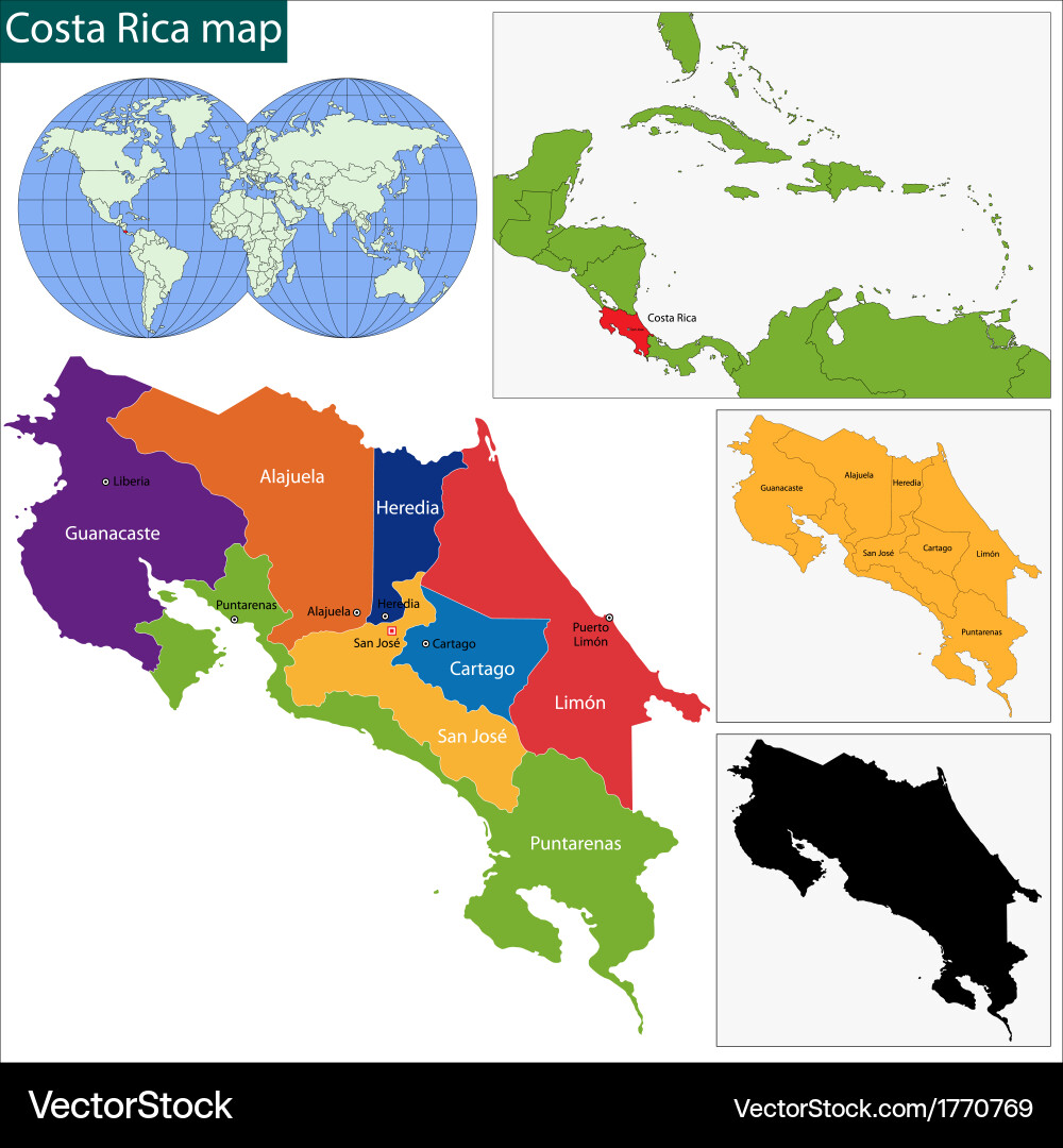 Costa rica map Royalty Free Vector Image - VectorStock
