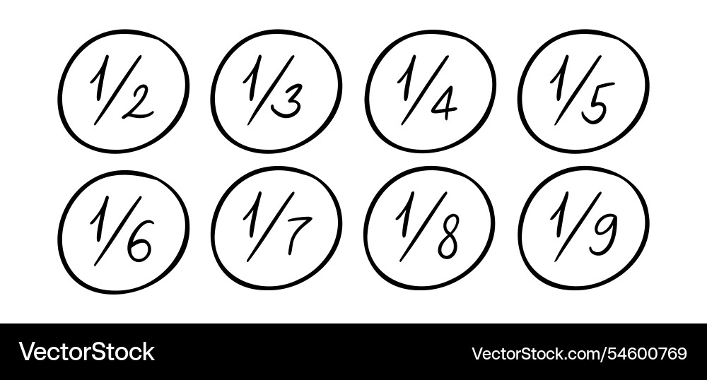 Hand drawn fractional numbers doodle drawing line Vector Image