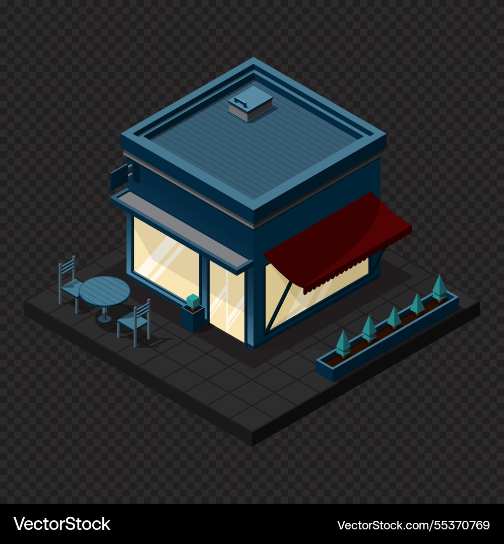 Isometric cafe building at night cafe building Vector Image