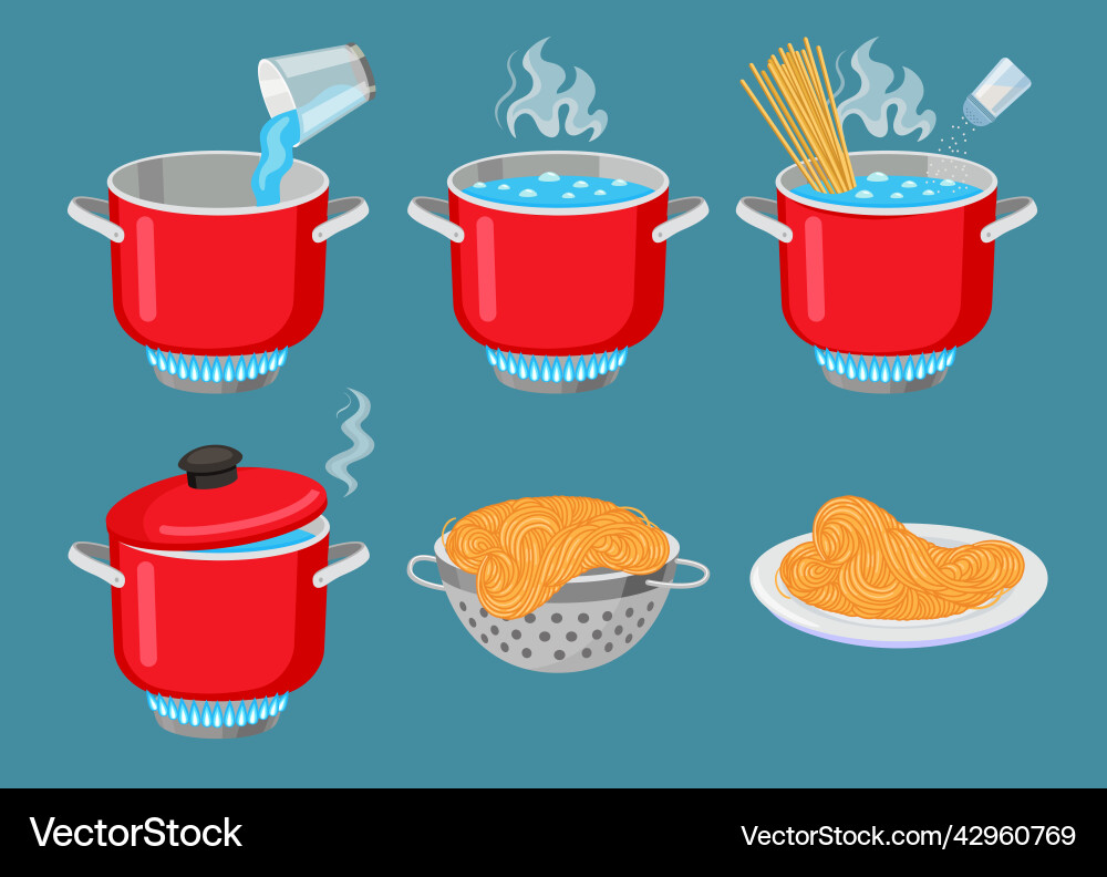 Pasta cooking process set Royalty Free Vector Image