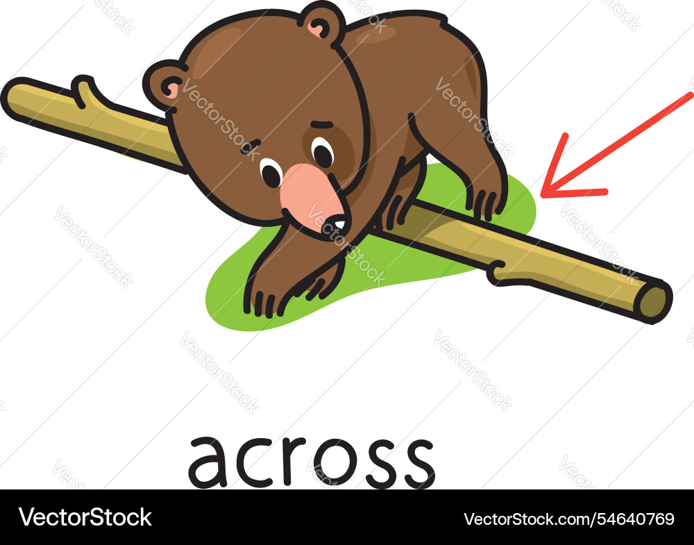 Preposition bear is moving across the log Vector Image