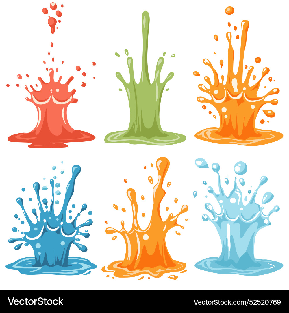 Set colorful liquid splashes various shapes Vector Image