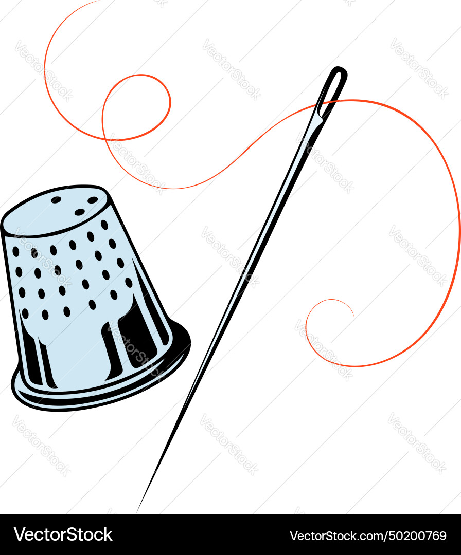 Sewing needle and thread thimble Royalty Free Vector Image