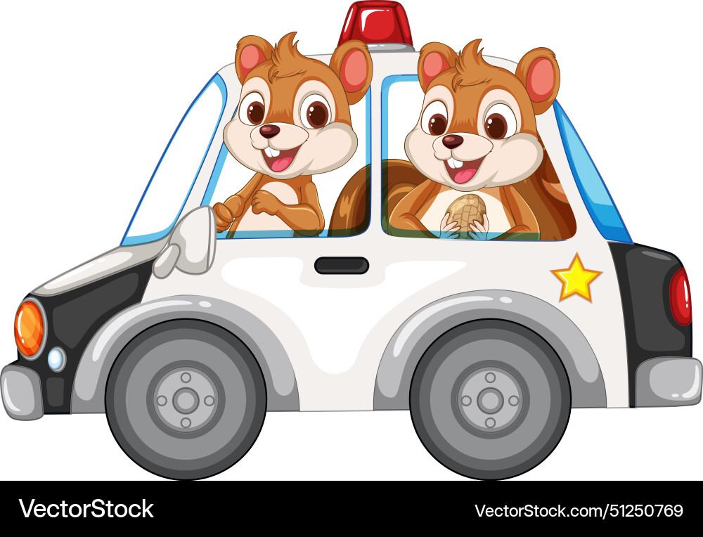 Two cartoon squirrels enjoying a ride in car Vector Image