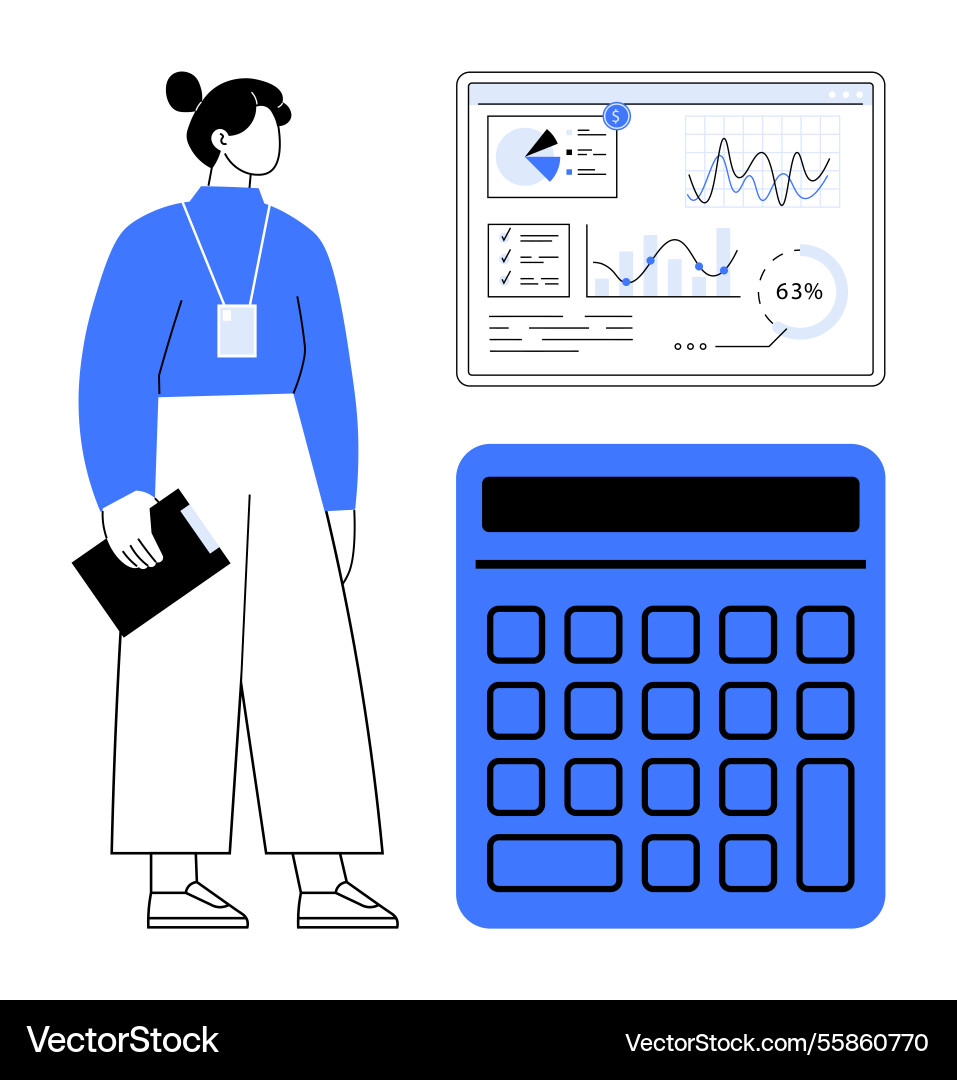 Analyst reviewing charts with calculator and Vector Image