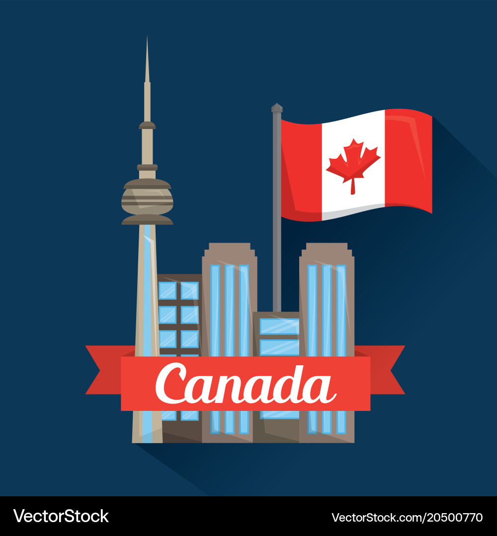 Canada flag map monument Royalty Free Vector Image