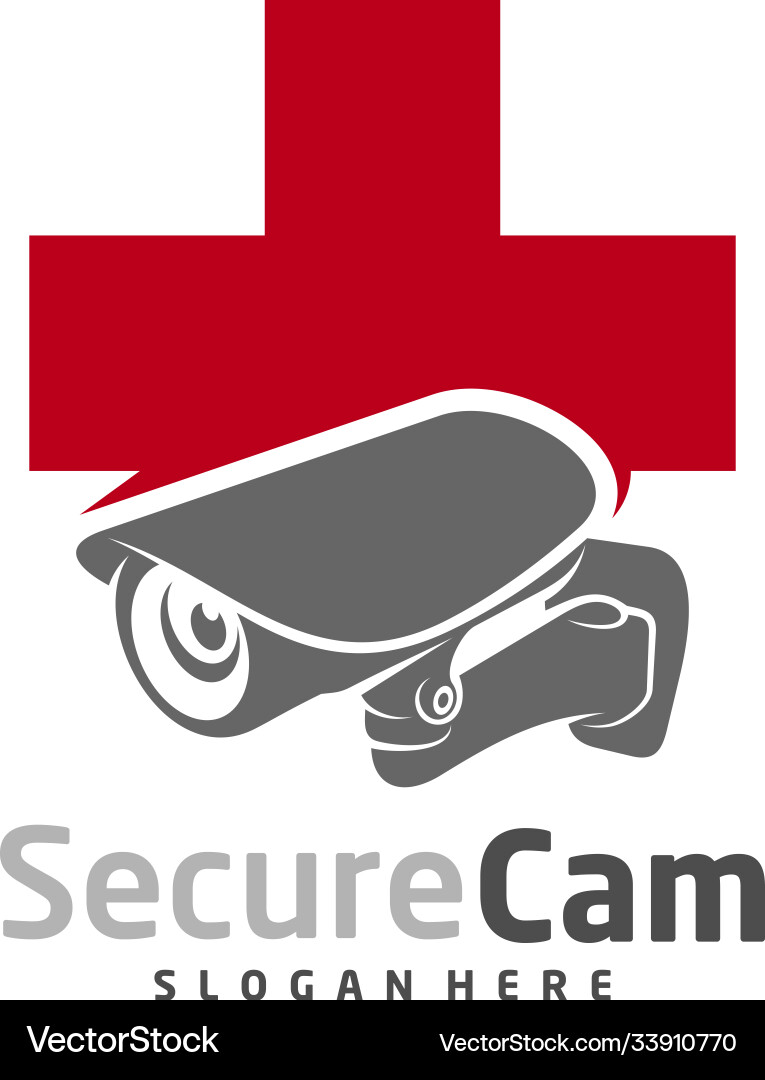 Cctv camera with plus icon logo design template Vector Image