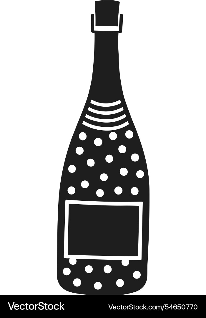 Champagne bottle silhouette with dotted pattern Vector Image