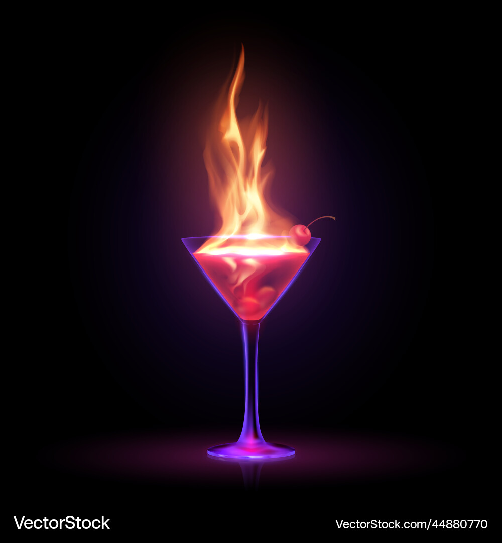Cocktail with fire flame on black background Vector Image
