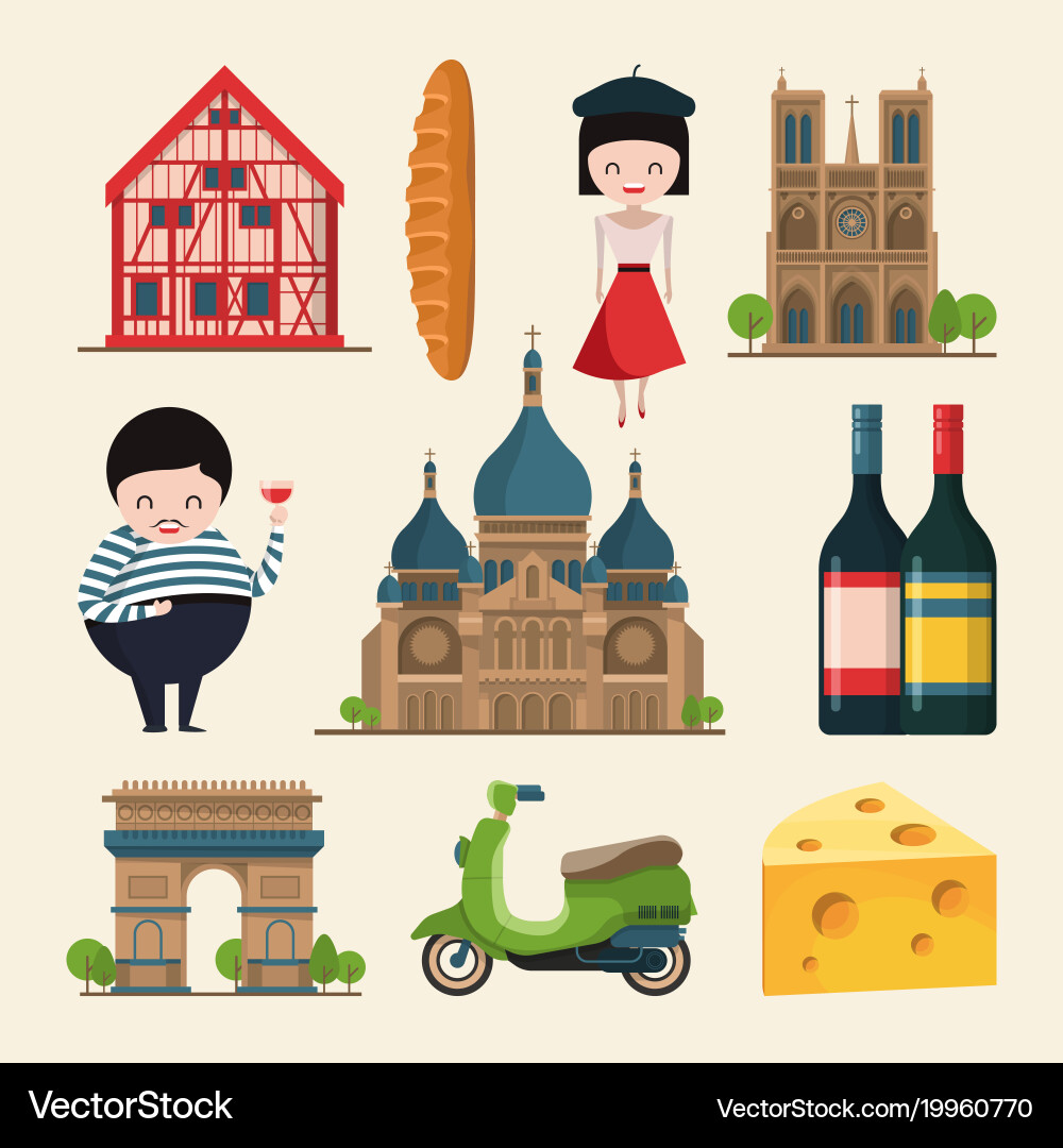 French landmarks in cartoon Royalty Free Vector Image