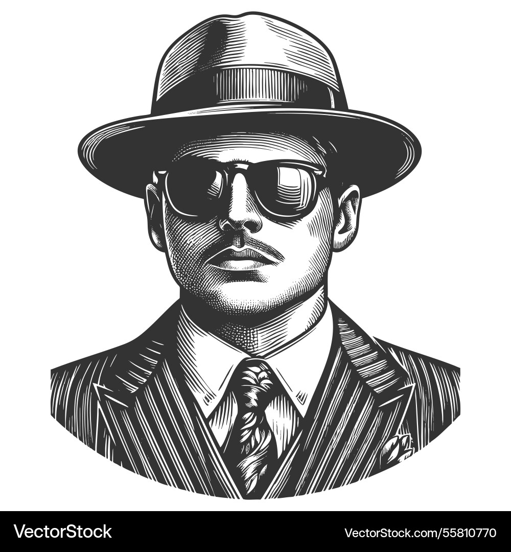 Gangster with fedora and sunglasses Royalty Free Vector