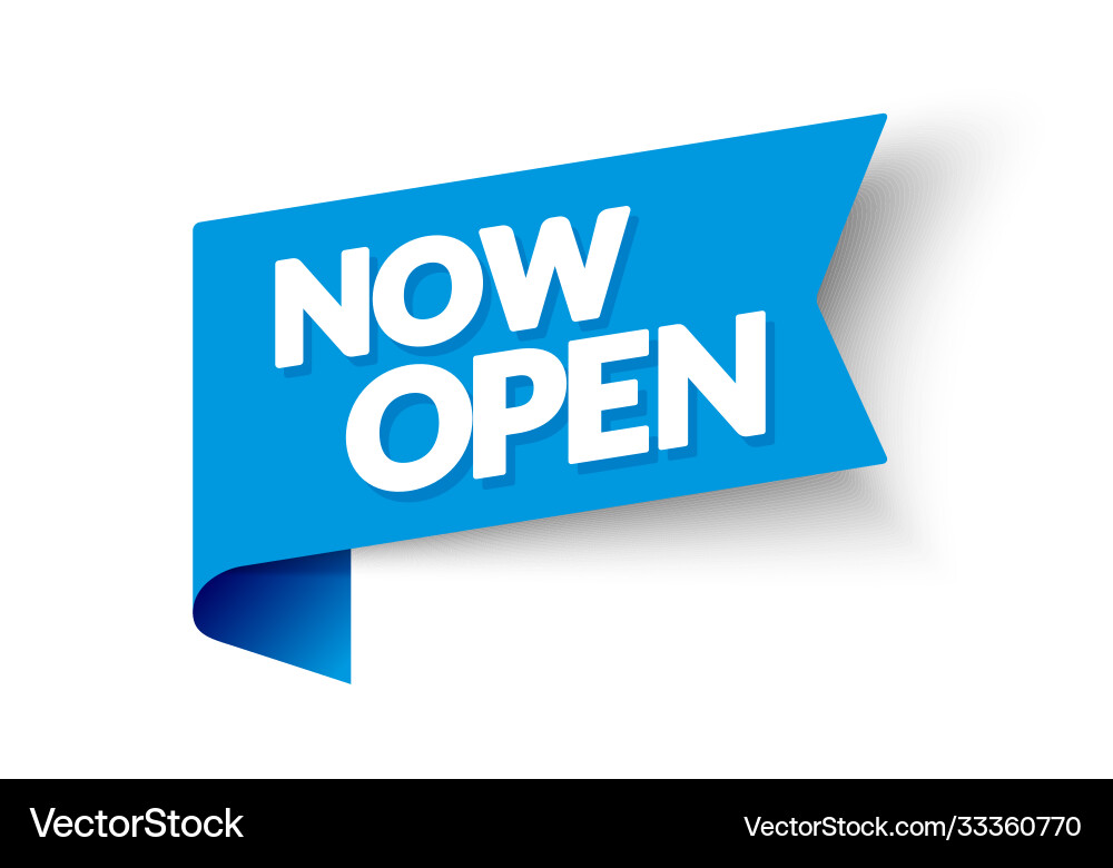 Now open corner flag modern blue web banner Vector Image