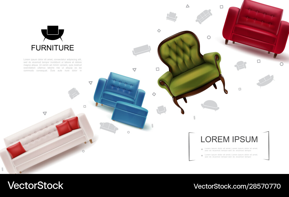 Realistic home furniture objects template Vector Image
