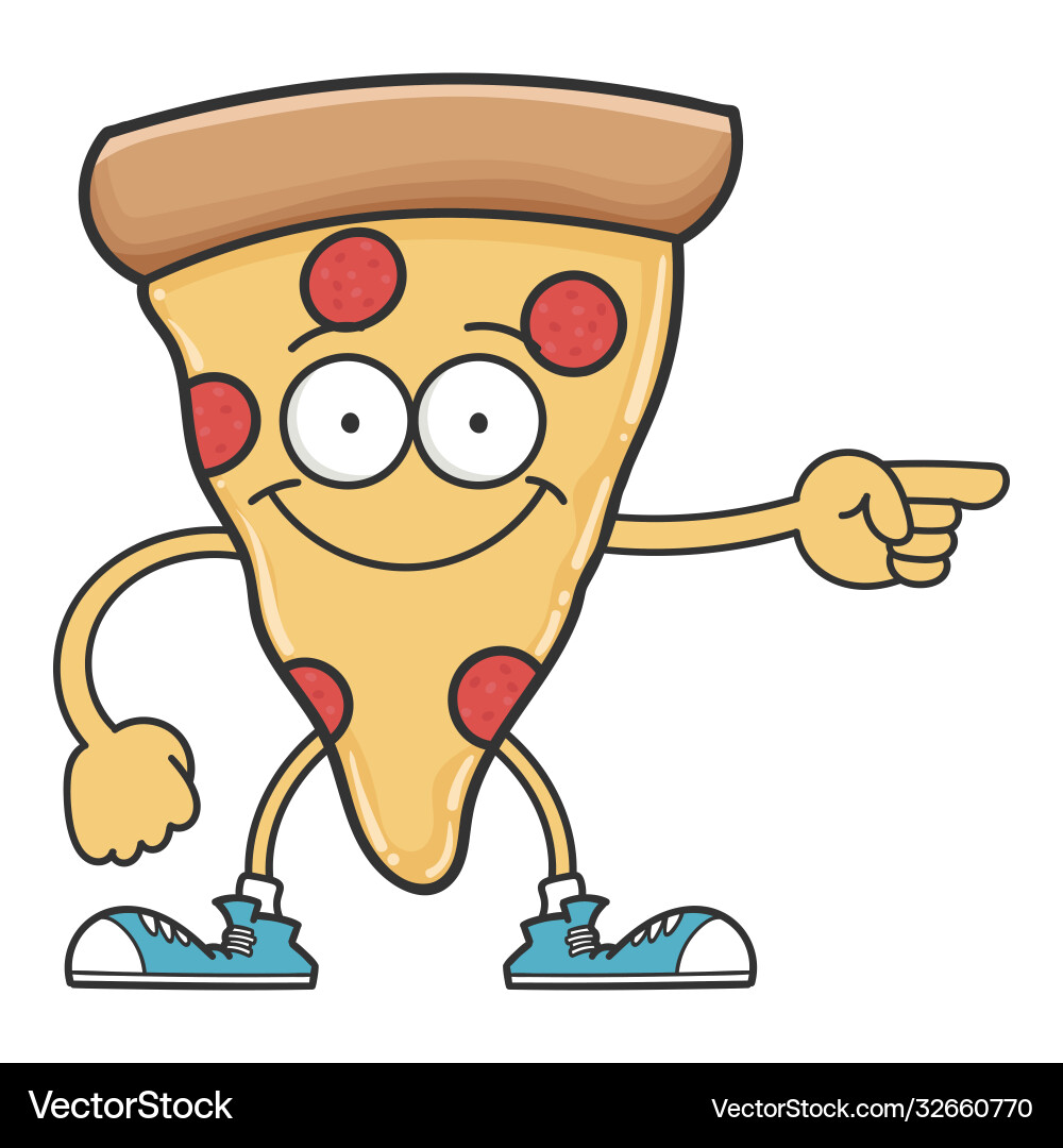 Smiling happy pizza cartoon character Royalty Free Vector