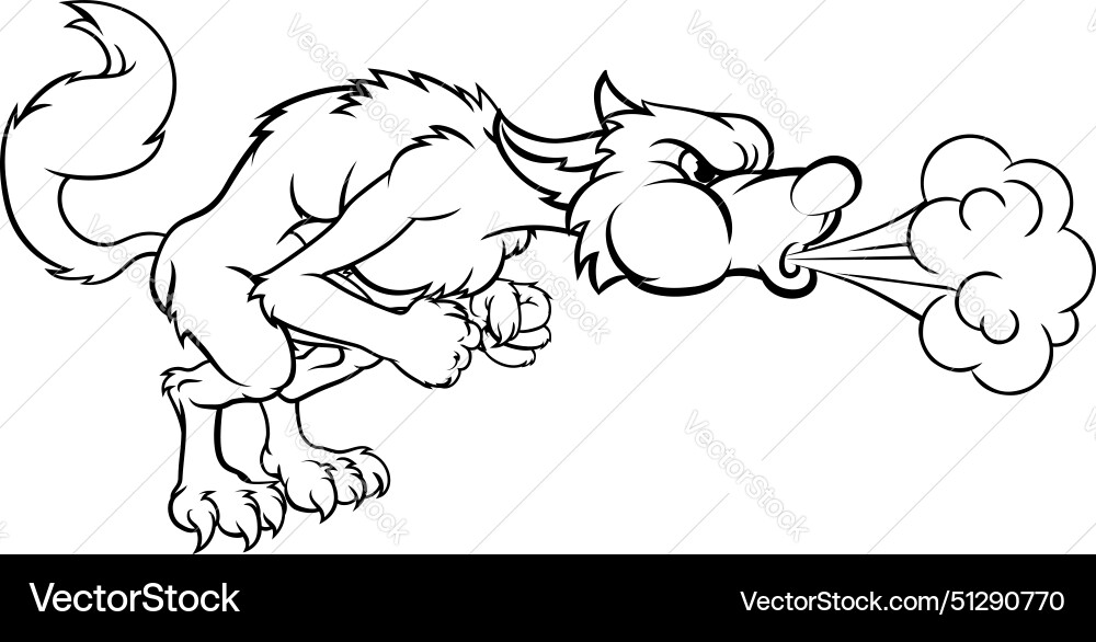 Three little pigs big bad wolf blowing Royalty Free Vector