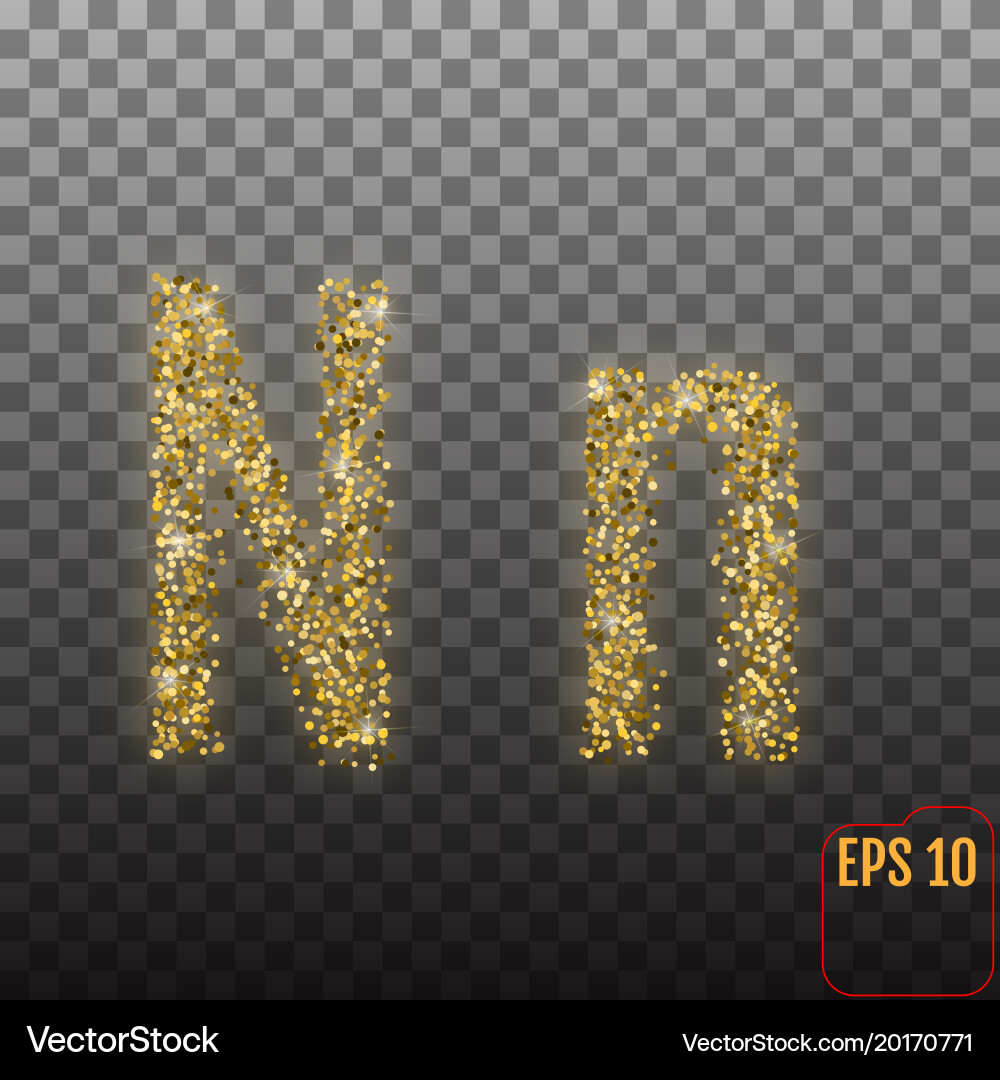 Alphabet gold letter n on transparent background Vector Image
