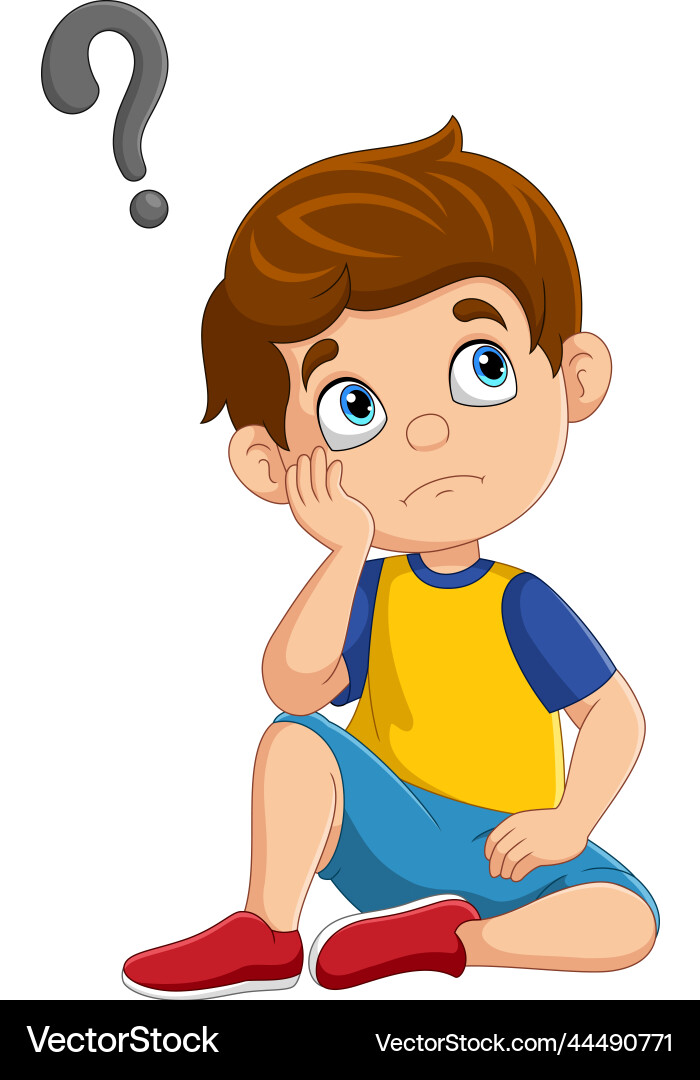 Cartoon little boy thinking with question mark Vector Image