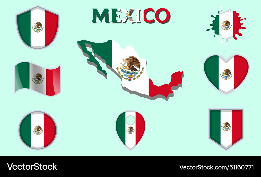 Collection of flat national flags mexico Vector Image