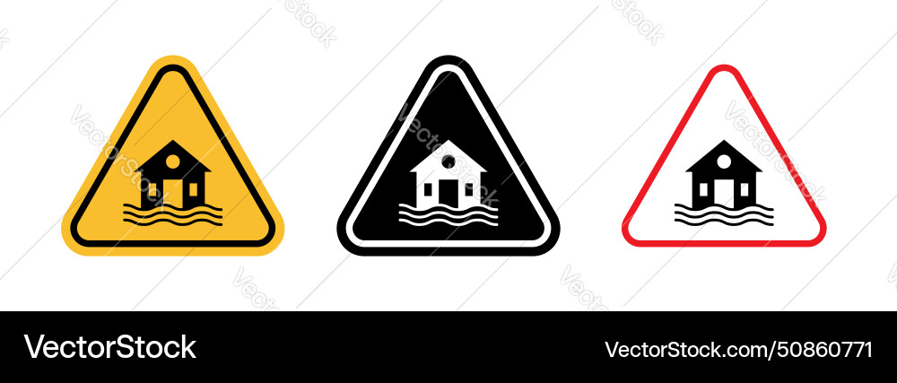 Flood disaster sign icon set flood-prone area Vector Image