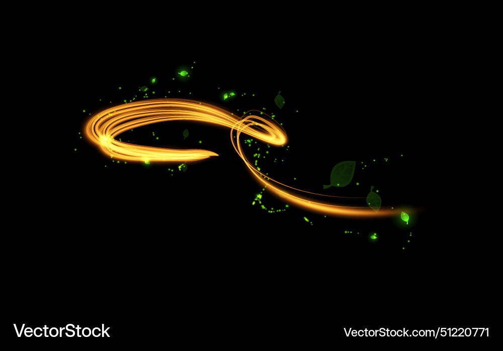 Golden magic swirl with green sparkles Royalty Free Vector