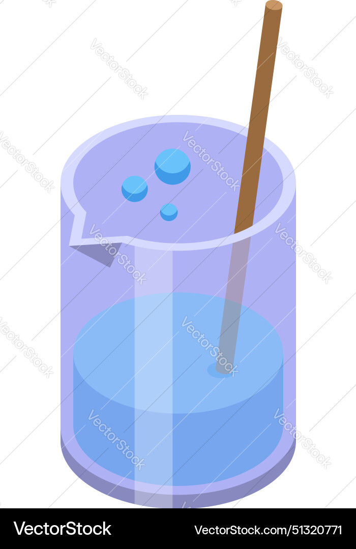 Isometric laboratory beaker with stirring rod Vector Image