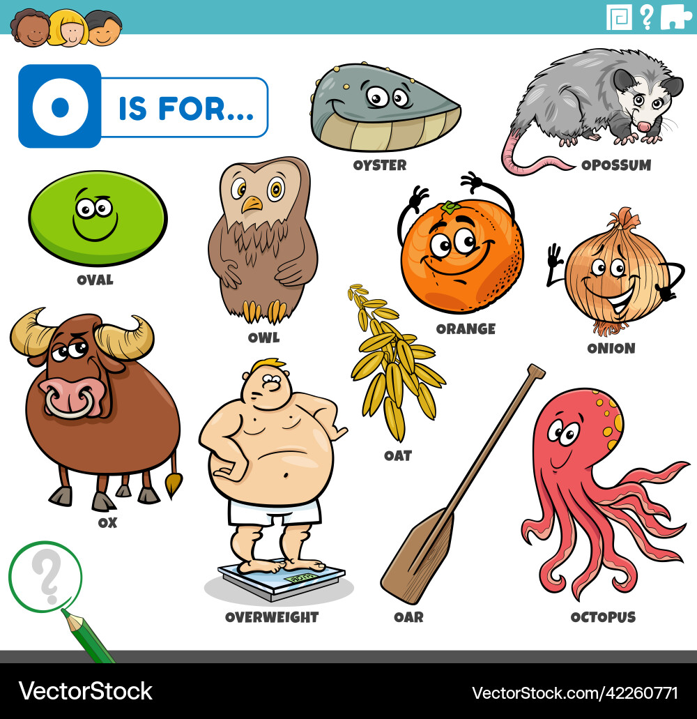 Brief o Wörter pädagogische Satz mit Cartoon Vektorbild